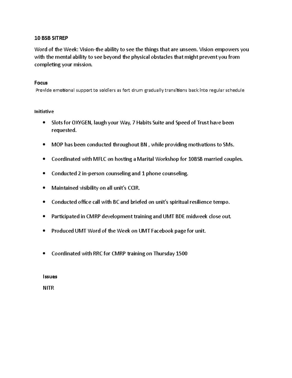 10 BSB 05142020 Sitrep - 10 BSB SITREP Word of the Week: Vision-the ...