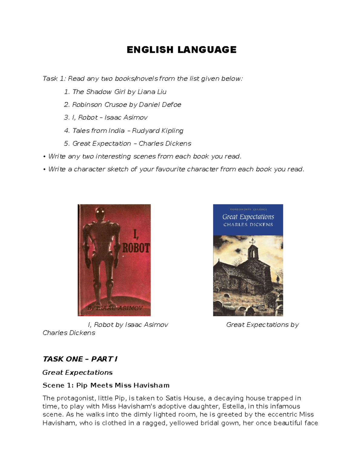English Language TASK I - ENGLISH LANGUAGE Task 1: Read any two books ...