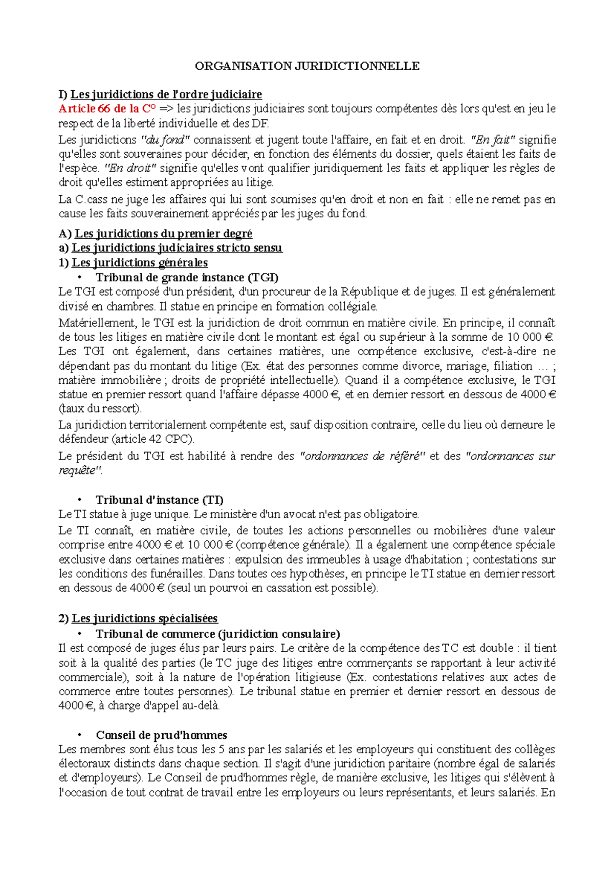 Organisation Juridictionnelle Organisation Juridictionnelle I Les