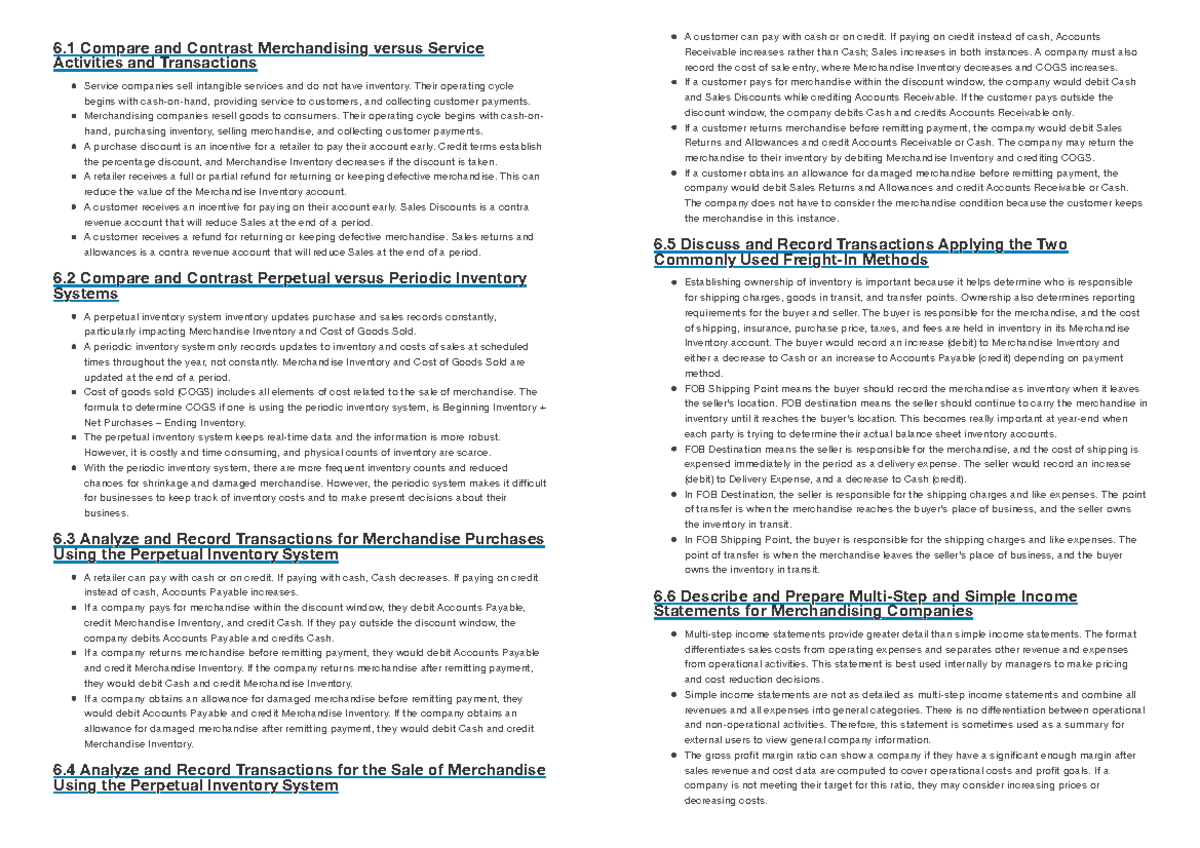 Accounting Reviewer for Merchandising - 6 Compare and Contrast ...