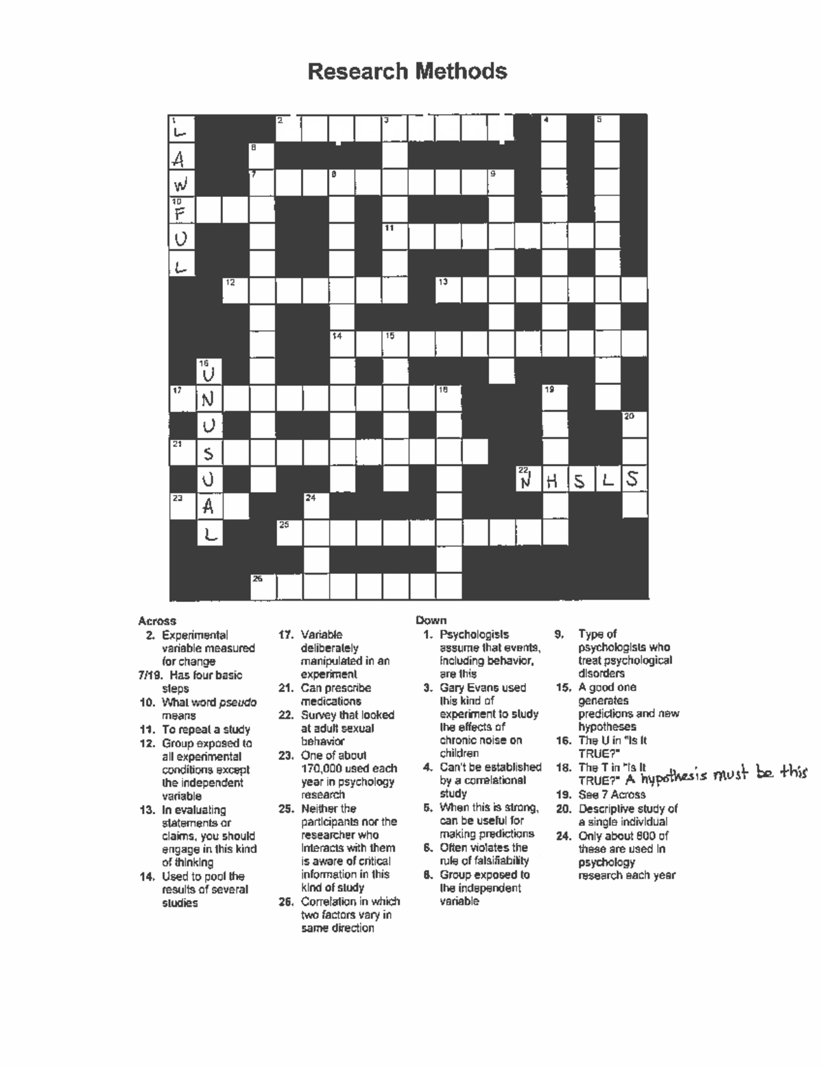Research Methods Extra Credit Crossword Puzzle 1 PSY 200 Studocu