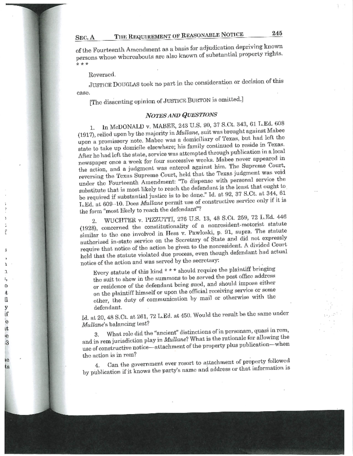 Civil Procedure I Due Process Notice Notes - SEC. A THE REQUIREMENT OF ...