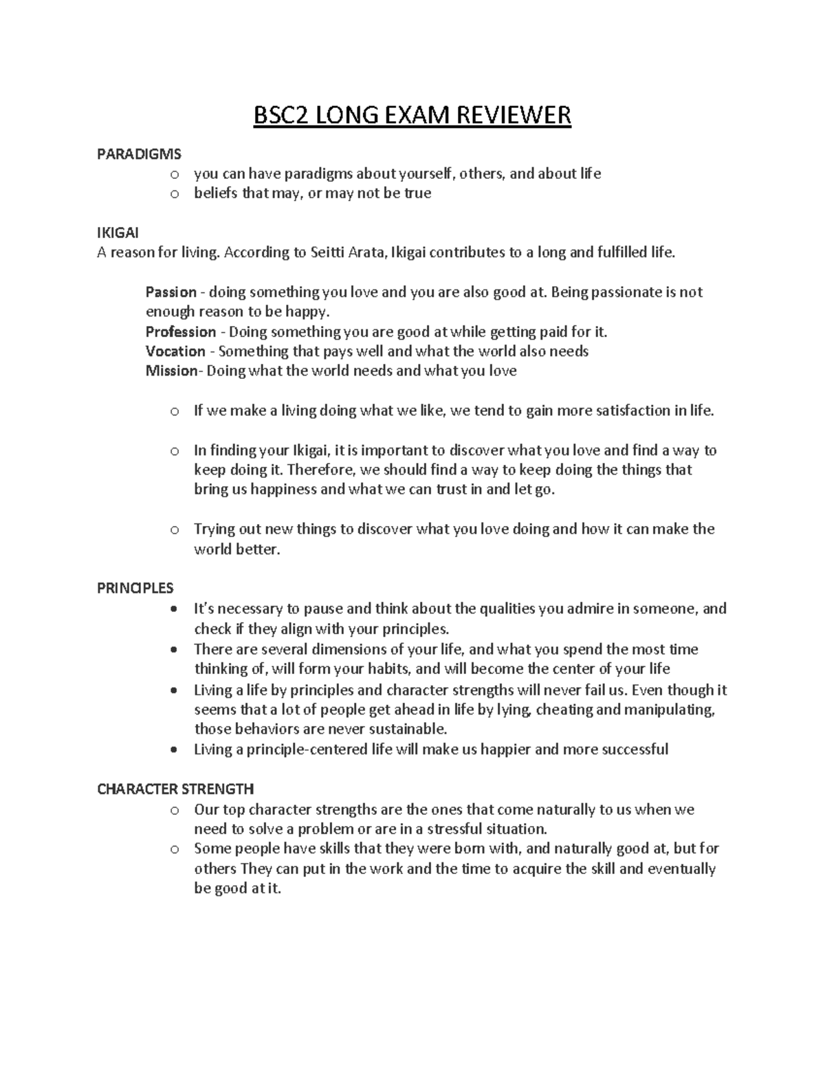 BSC2 LONG EXAM Reviewer - BSC2 LONG EXAM REVIEWER PARADIGMS o you can ...
