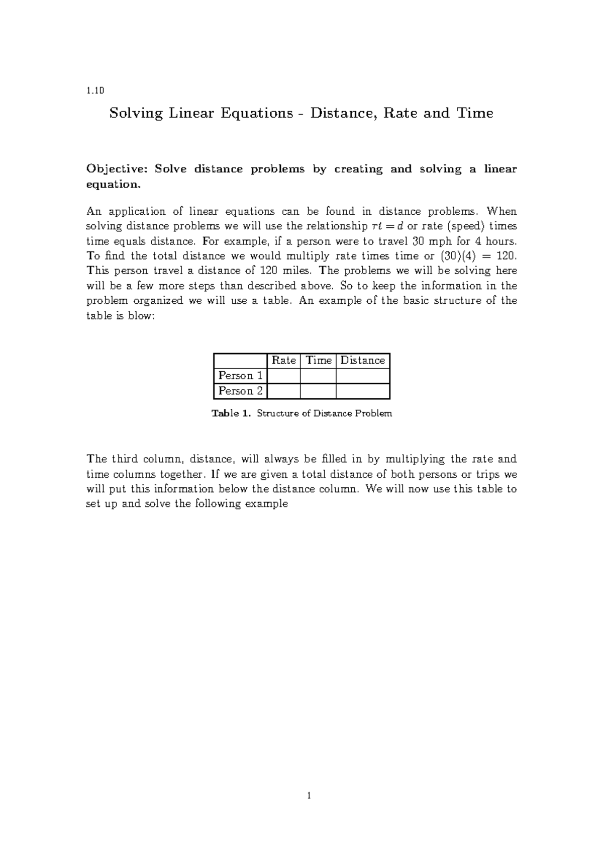 1.10 Distance - Solving Linear Equations - Distance, Rate and Time ...