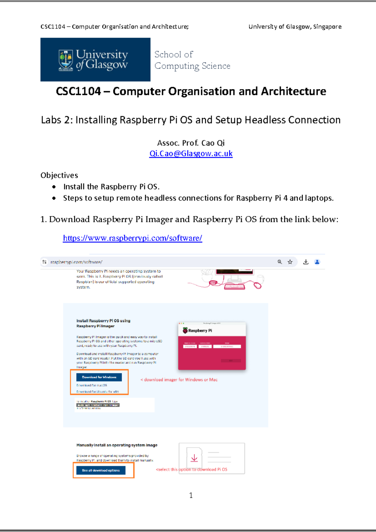 CSC1104 - Labs 2 installation Raspberry Pi OS on Your Raspberry Pi 4 board - CSC1 104 – Computer ...