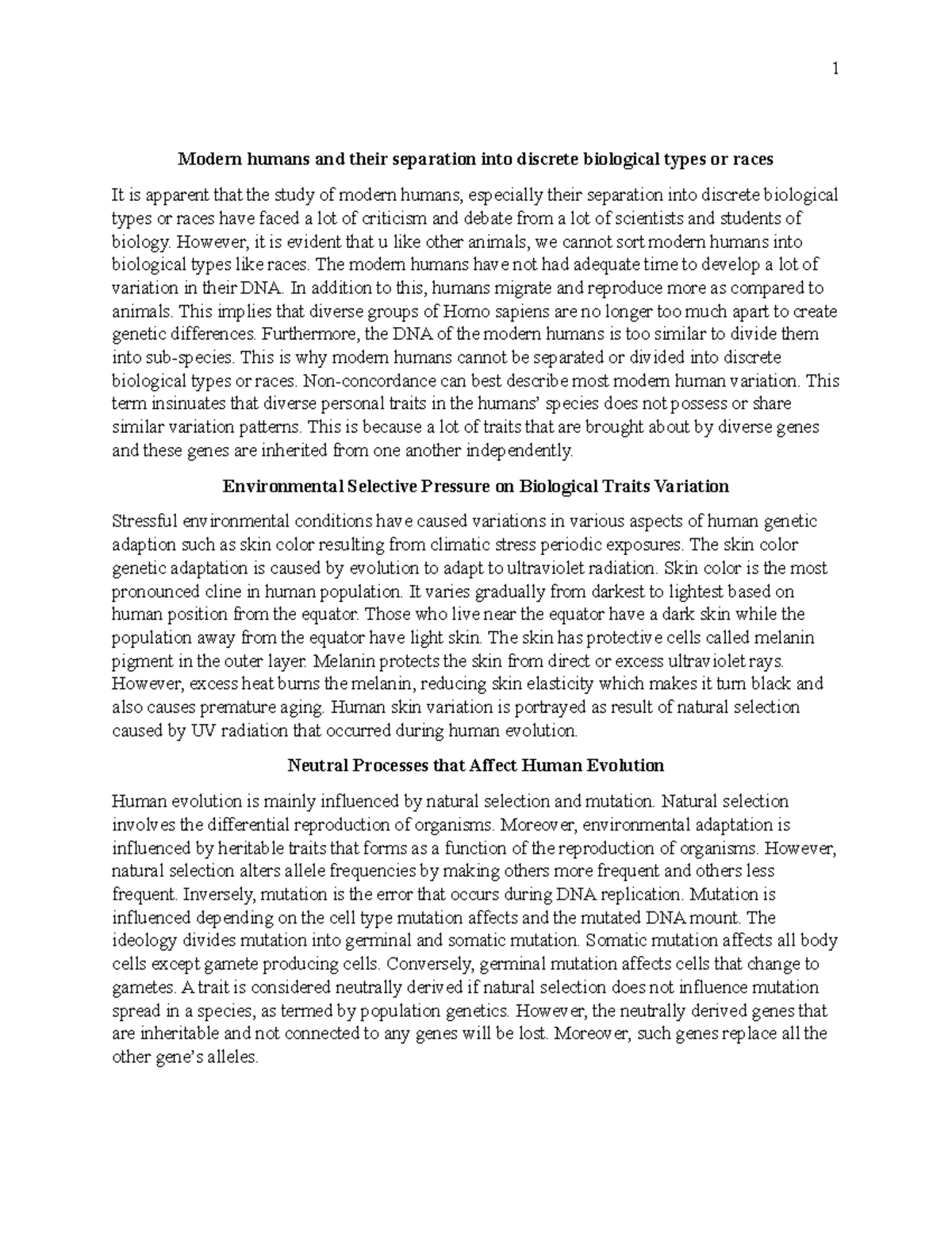 Modern humans - This assignment entails some work in Business related ...