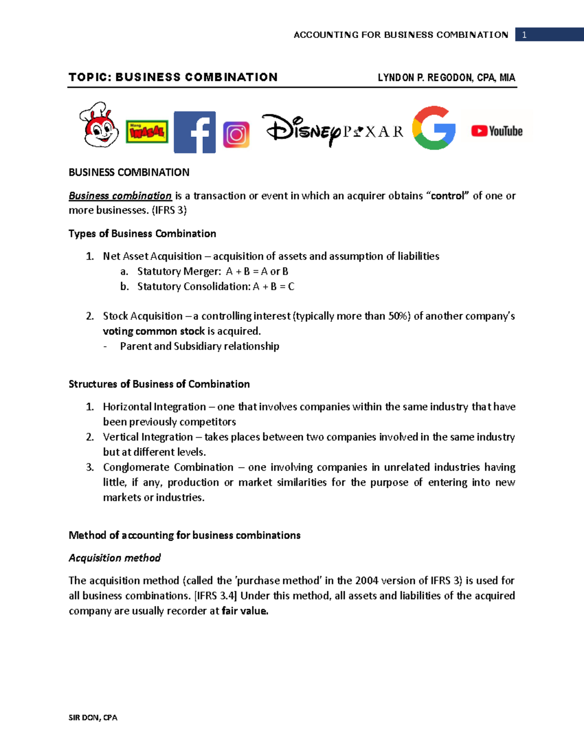ABC Discussion - Business Combination - TOPIC: BUSINESS COMBINATION ...