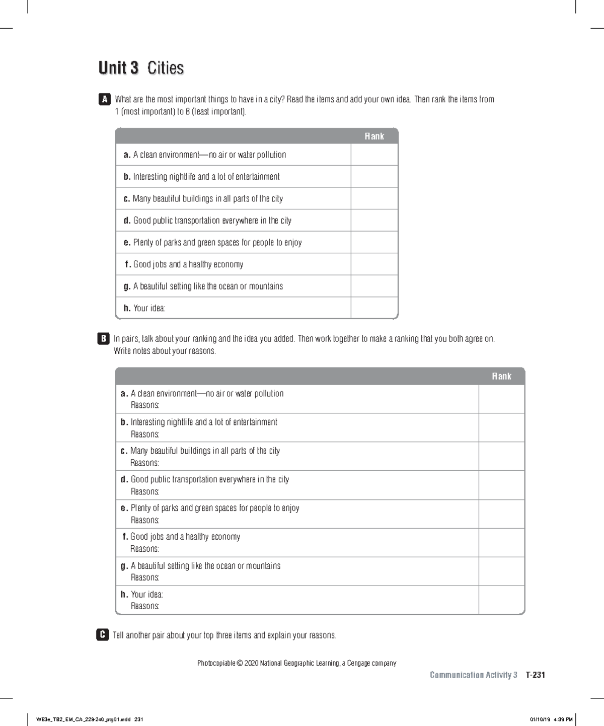 World english 3e level 2 communication activities unit 3 ...