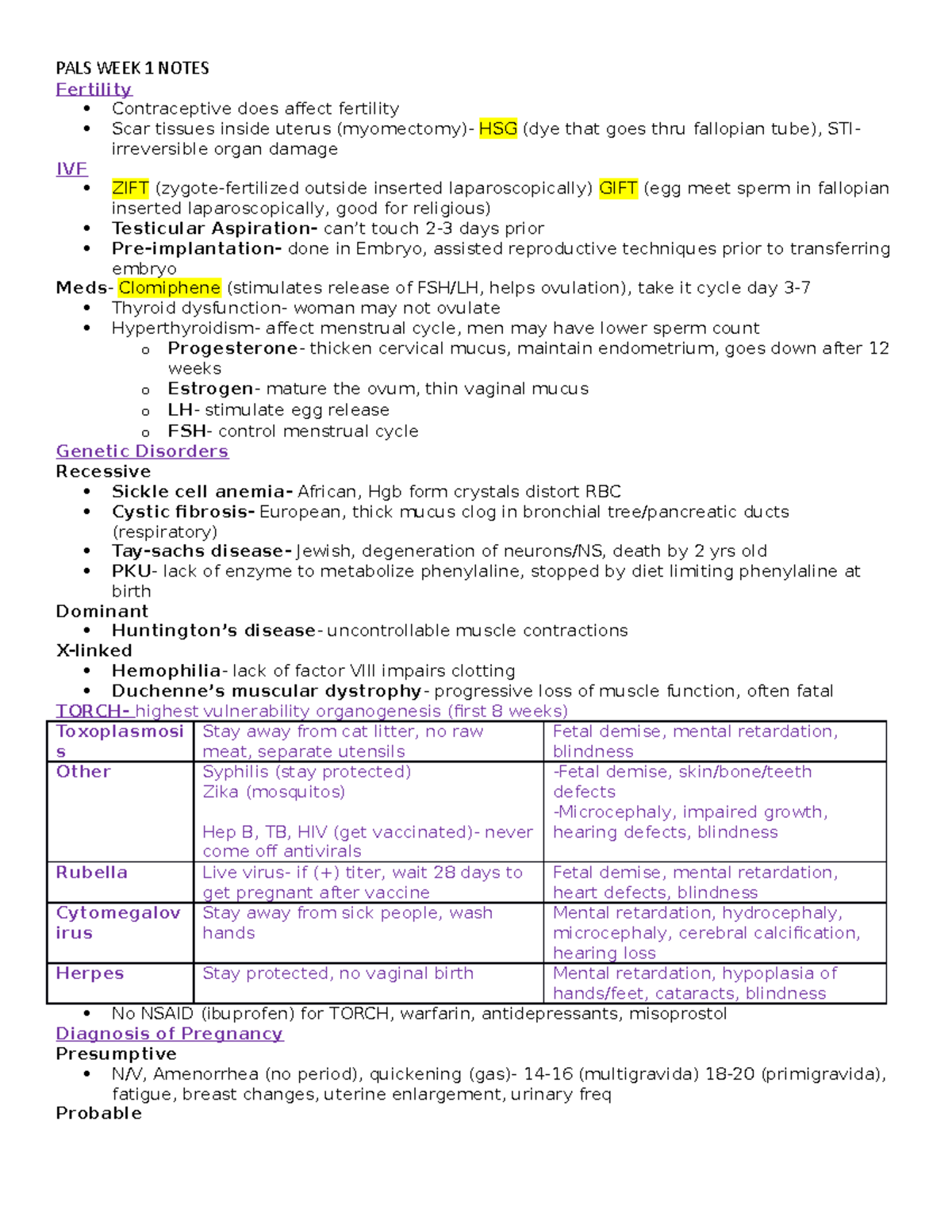NURS306- PALS Week 1 Notes - Fertility Contraceptive does affect ...