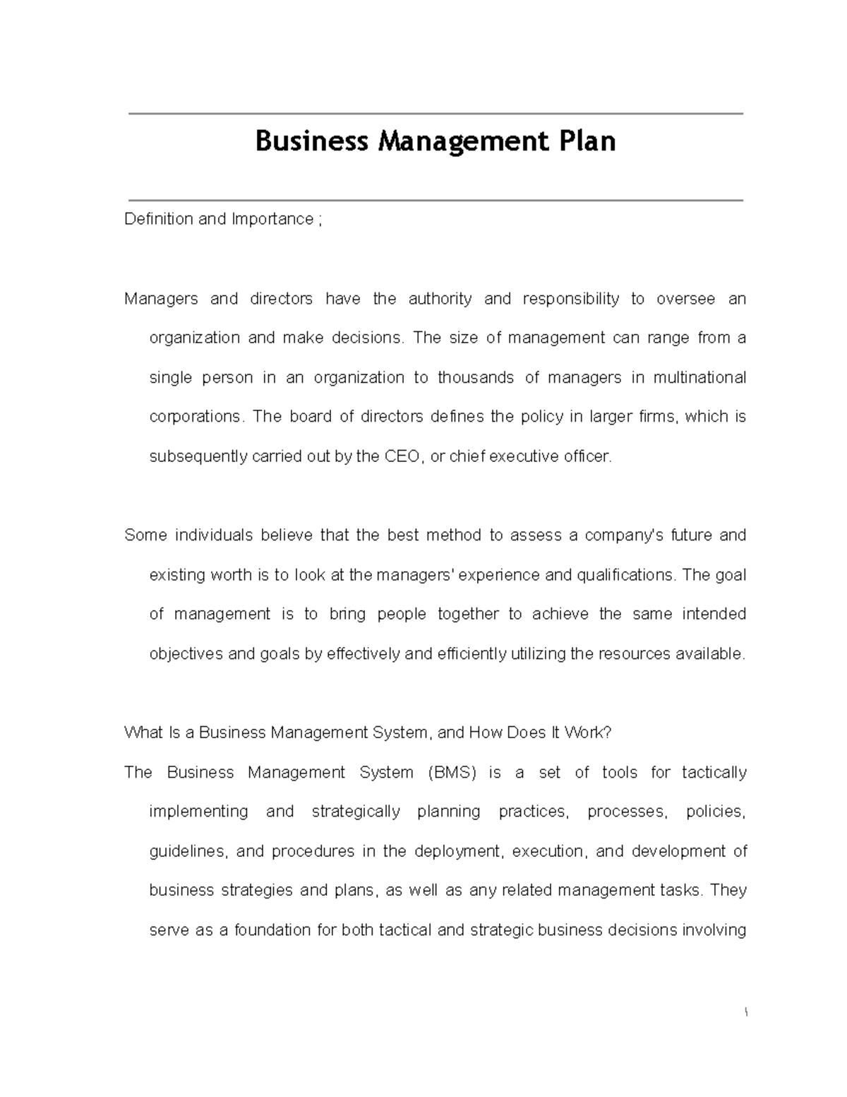 Business Management Plan 2021 - Business Management Plan Definition and ...