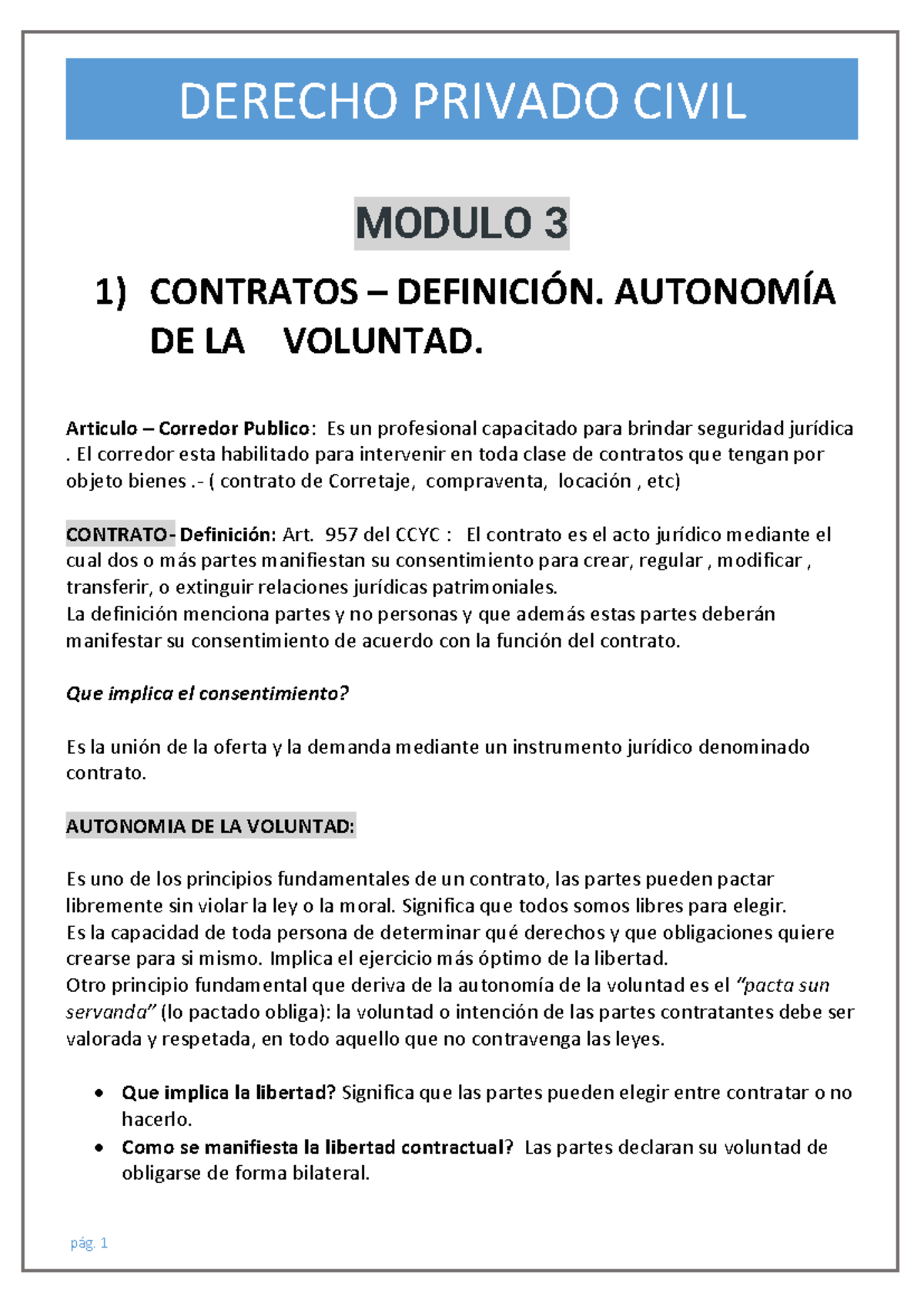Resumen Derecho Privado Civil Modulo 3 y 4- Bety 2021 - MODULO 3 1) CONTRATOS – DEFINICIÓN ...