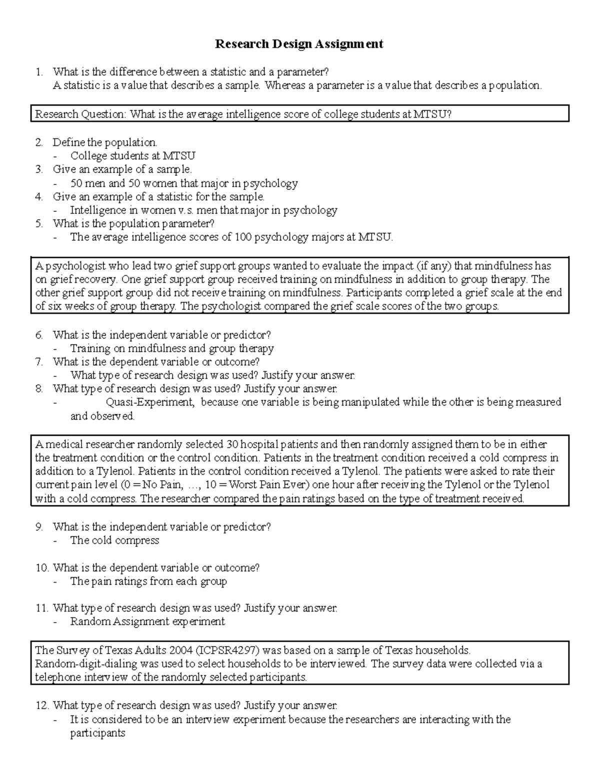 Assignment for Research Design - Research Design Assignment What is the ...