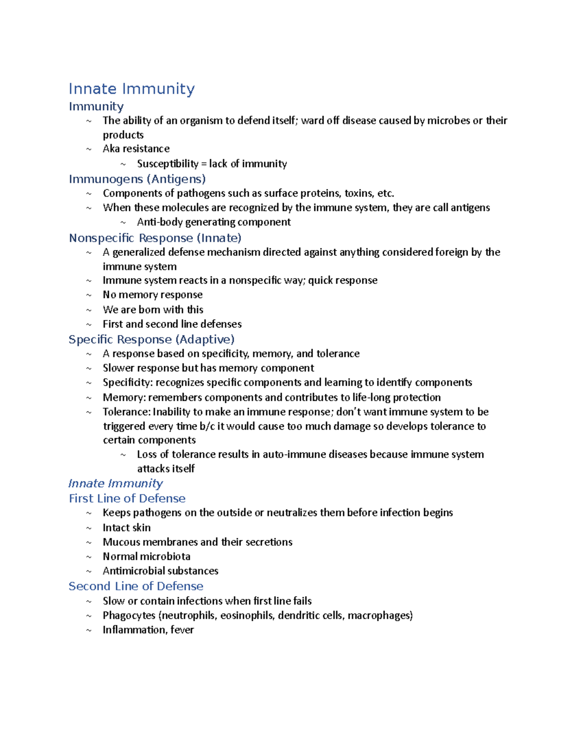 CH 16 Notes - Innate Immunity Immunity ~ The ability of an organism to ...