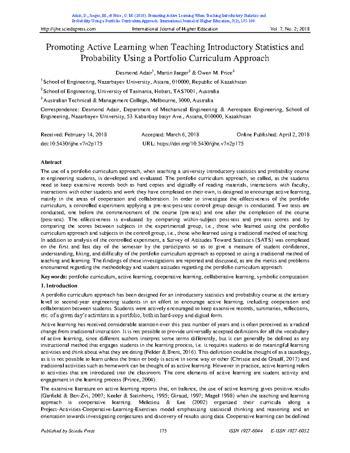 Promoting Active Learning When Teaching Introductory Statistics and ...