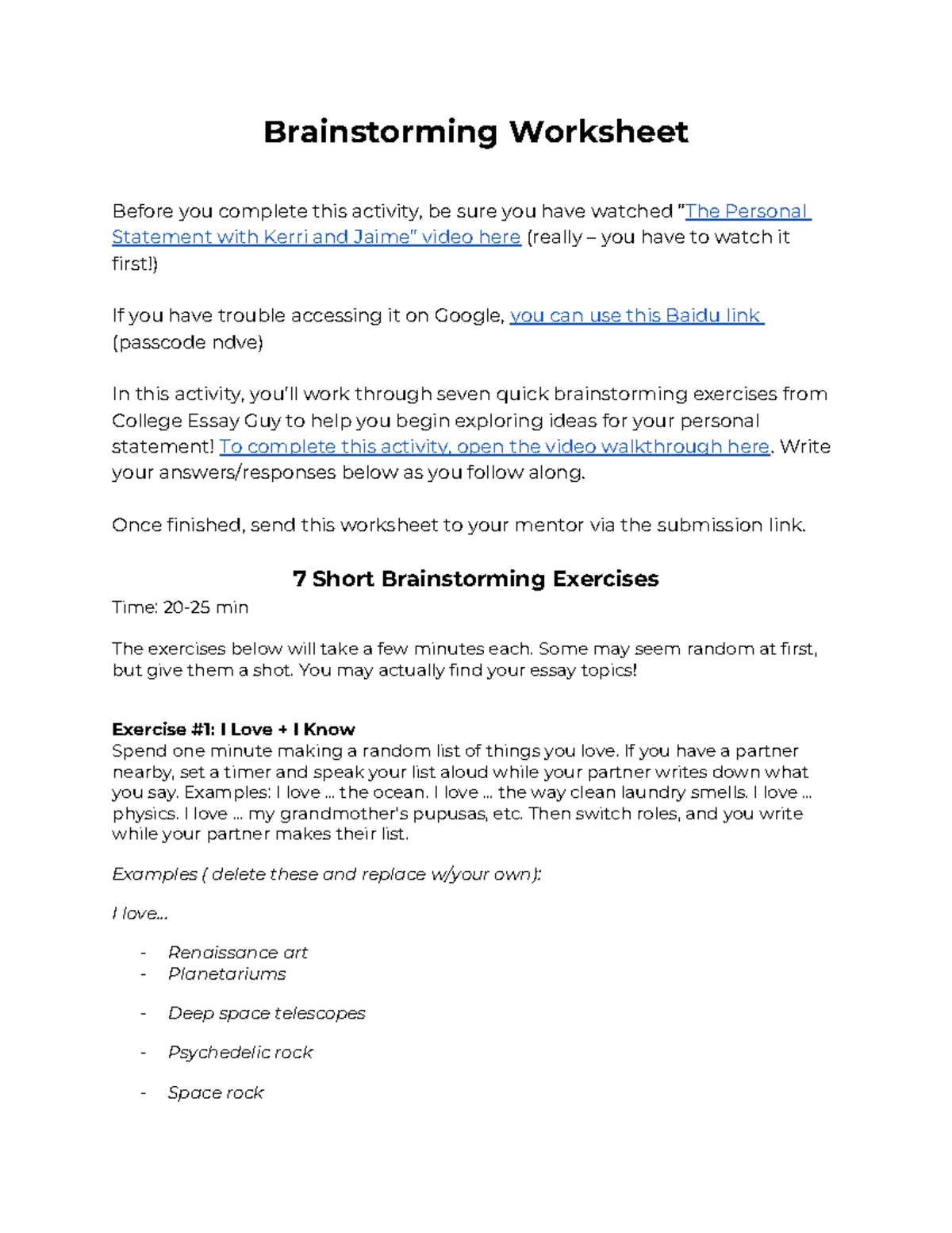 5. Student Brainstorm Worksheet - Brainstorming Worksheet Before you ...