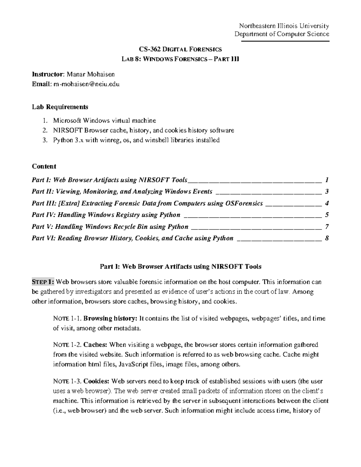 Lab8 windows forensics part3 - Department of Computer Science CS-362 DIGITAL FORENSICS LAB 8 ...