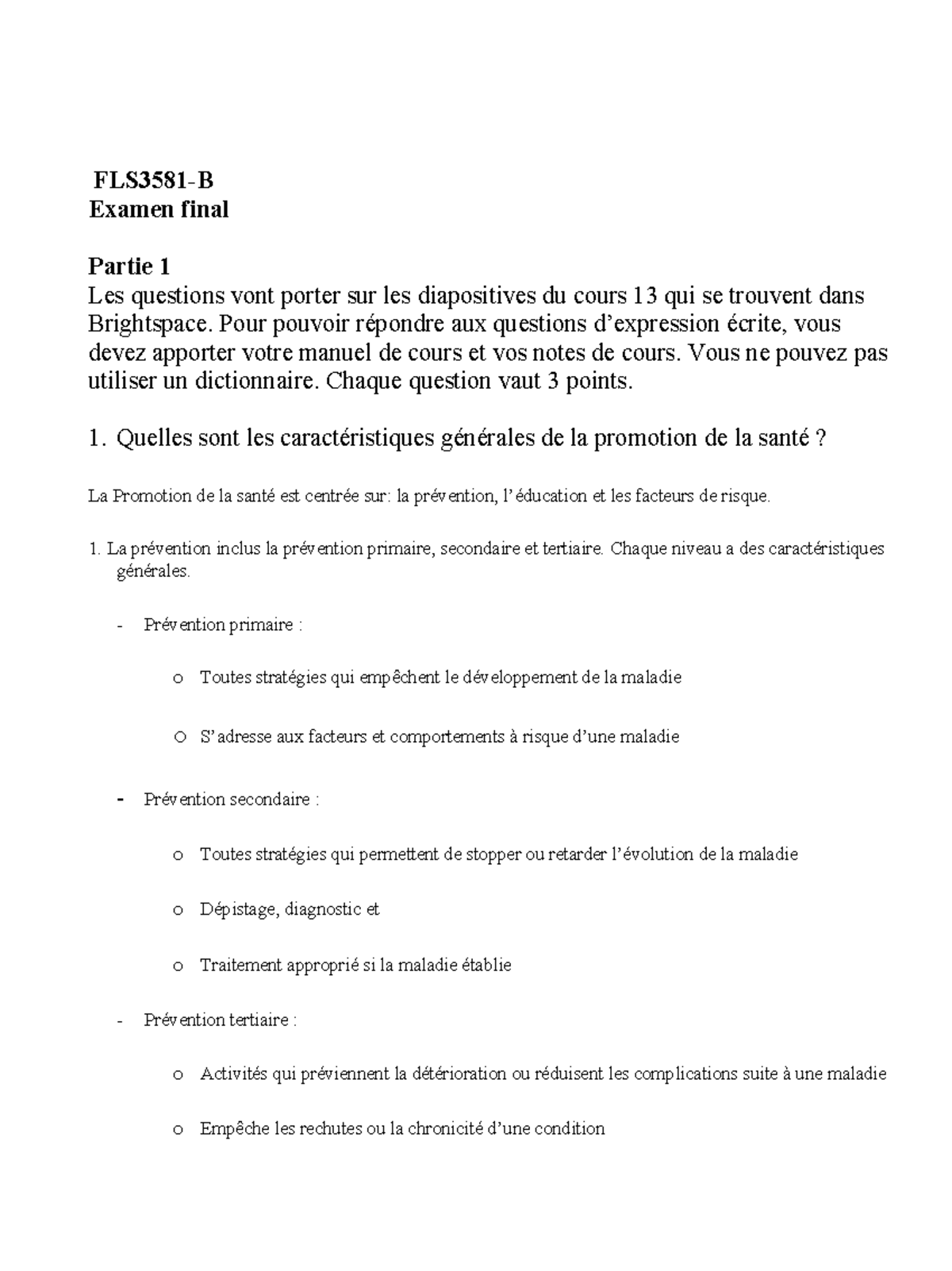 FLS3581 - Practice questions - FLS3581-B Examen final Partie 1 Les ...