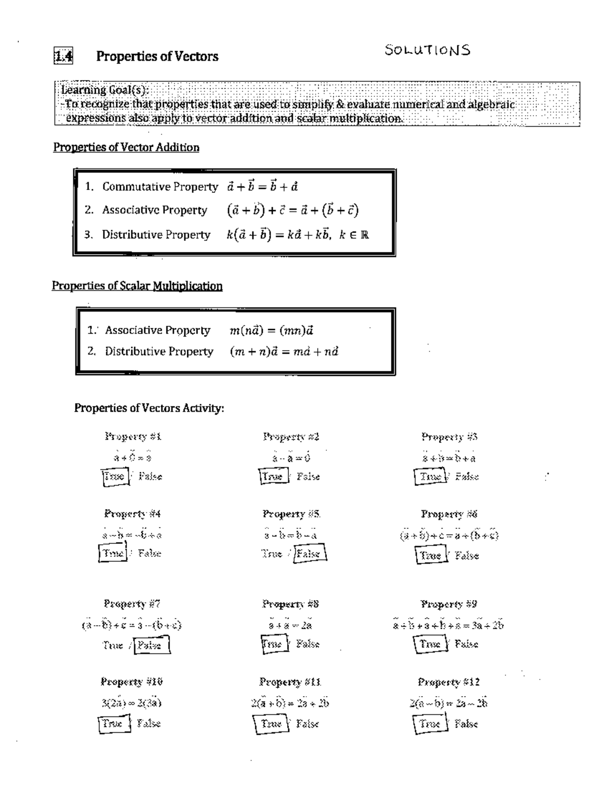 1.4 Solutions - Properties of Vectors - Copy - 1 Properties of Vectors ...