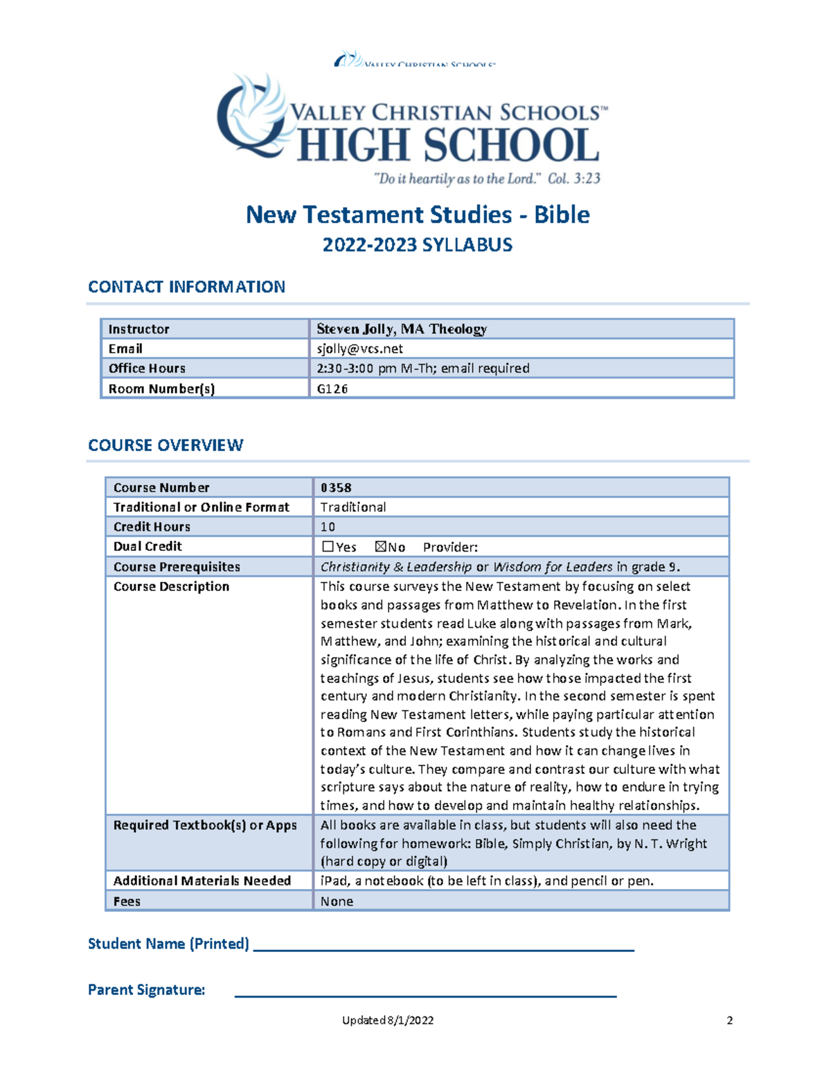 Jolly New Testament Syllabus 22-23 - New Testament Studies - Bible 2022 ...