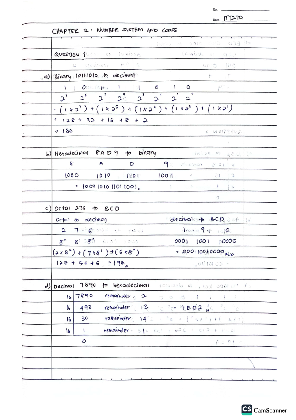 2022624784 ch2 - No. Date ITT270 CHAPTER 2: NUMBER SYSTEM AND CODES ...