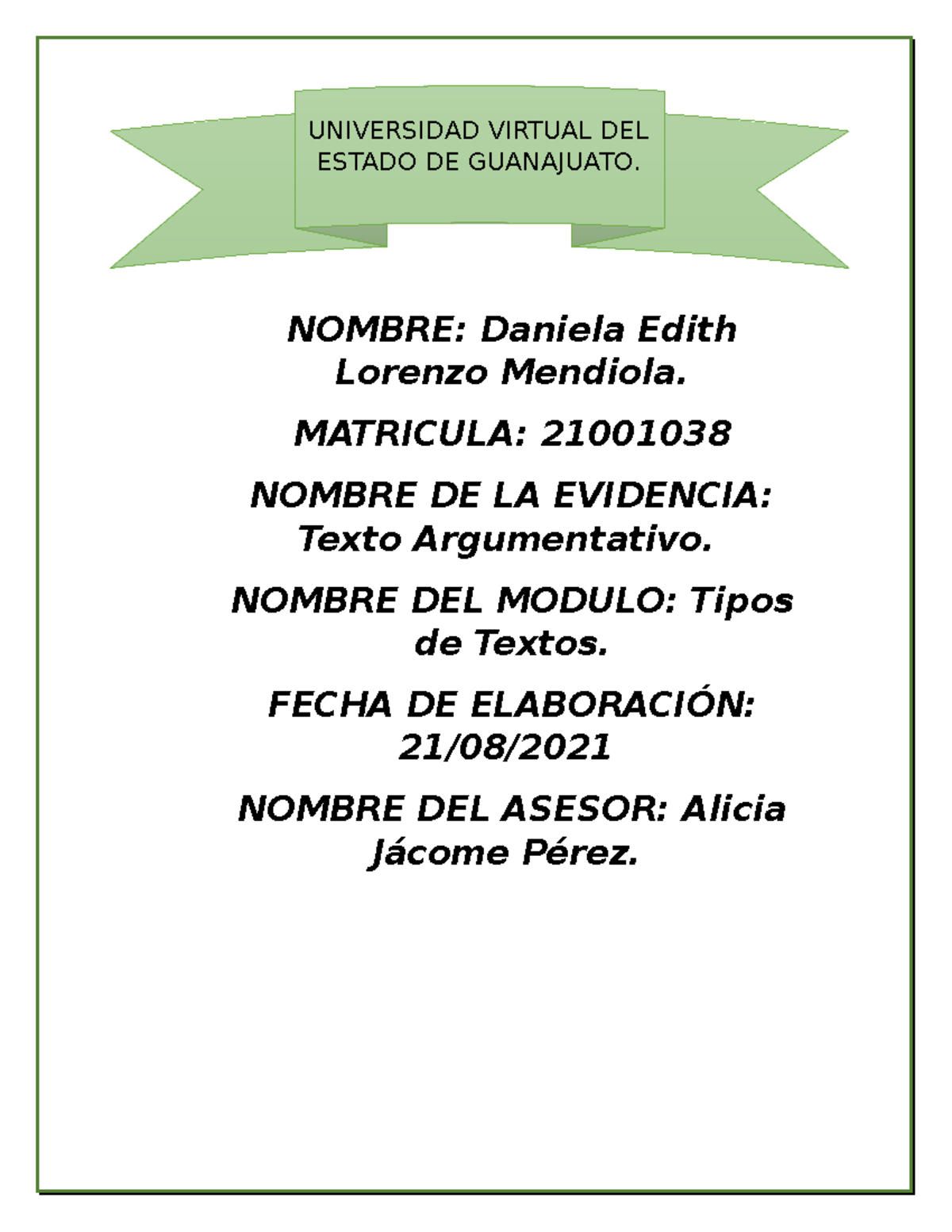 Lorenzo Daniela Texto Argumentativo - NOMBRE: Daniela Edith Lorenzo ...