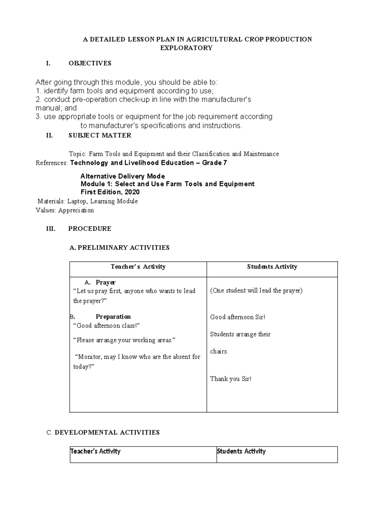 A detailed lesson plan in agricultural crop production exploratory, it ...