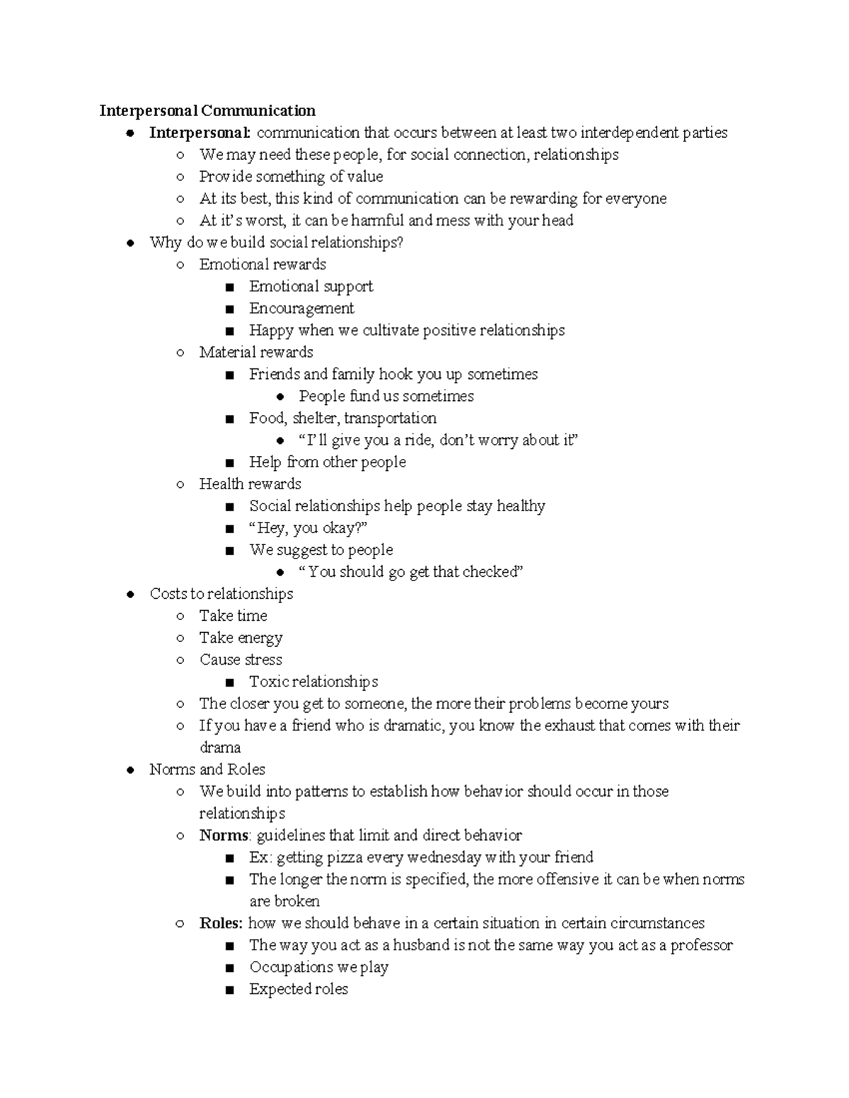 COMM 1000 Notes 2 - All material covered from exam 1 to exam 2 ...