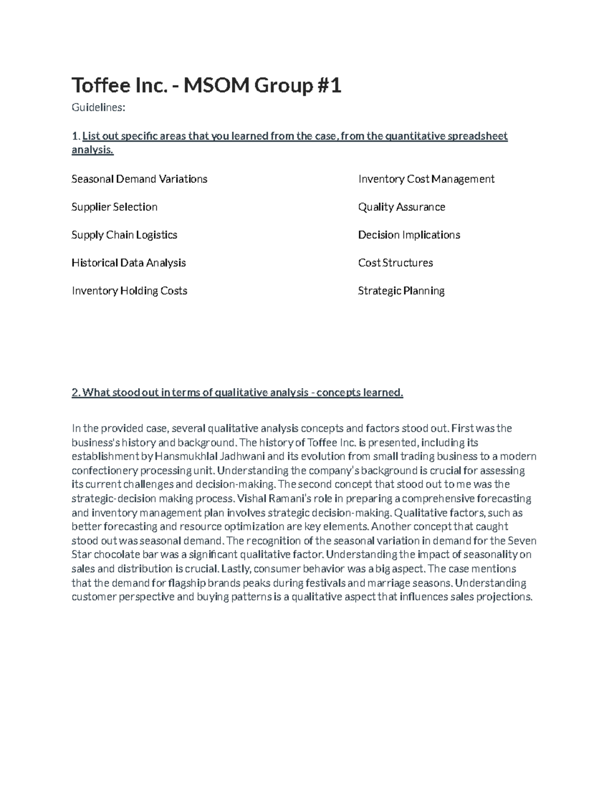 Toffee Inc. - MSOM Group #1 - Toffee Inc. - MSOM Group Guidelines: List ...