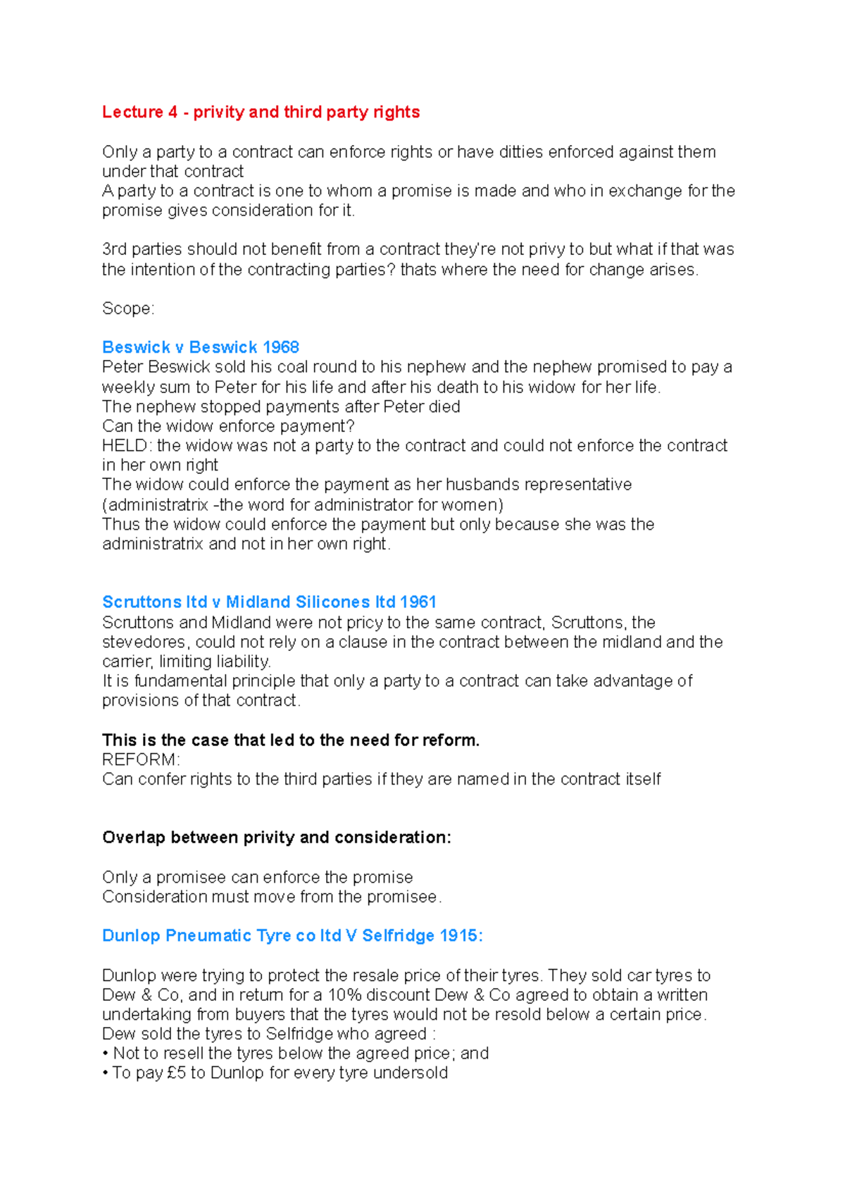 Privity and 3rd party rights - Lecture 4 - privity and third party ...