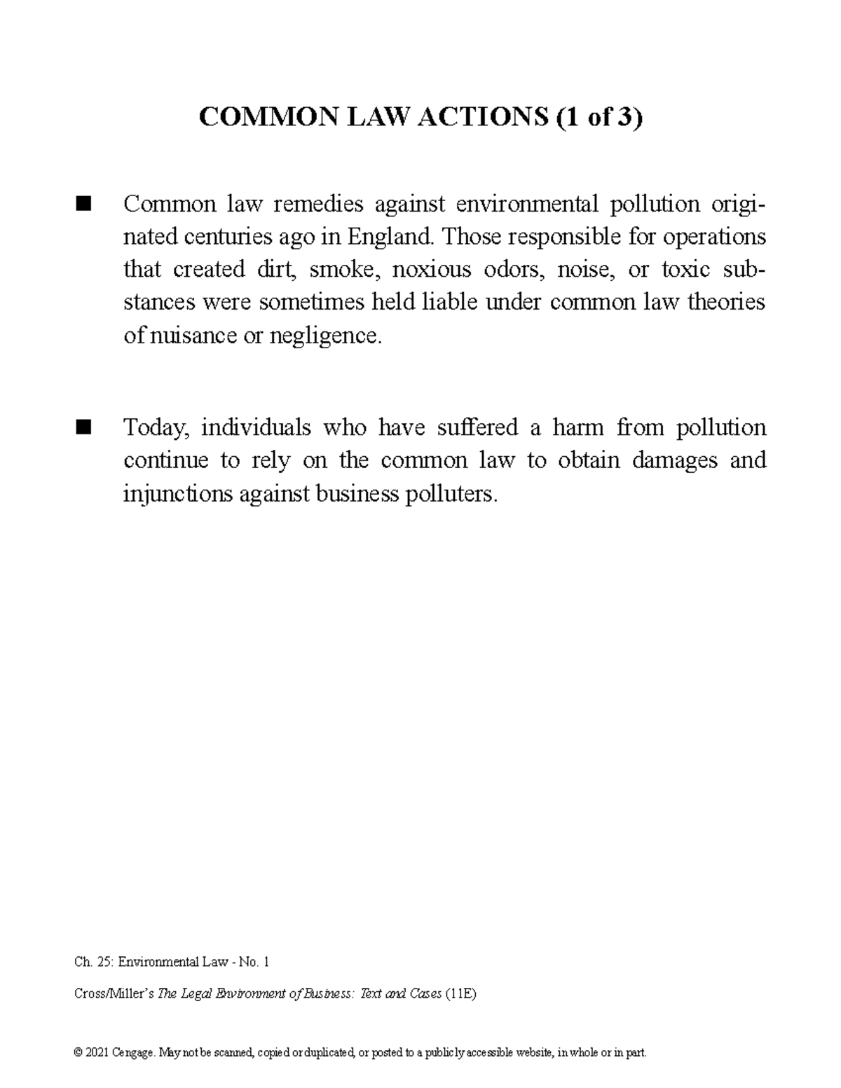 Cross-miller 11e lecture ch25 - COMMON LAW ACTIONS (1 of 3) Common law ...