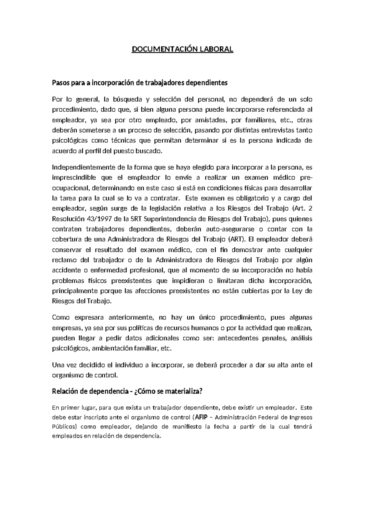 Documentacion Laboral - DOCUMENTACIÓN LABORAL Pasos para a incorporación de trabajadores - Studocu