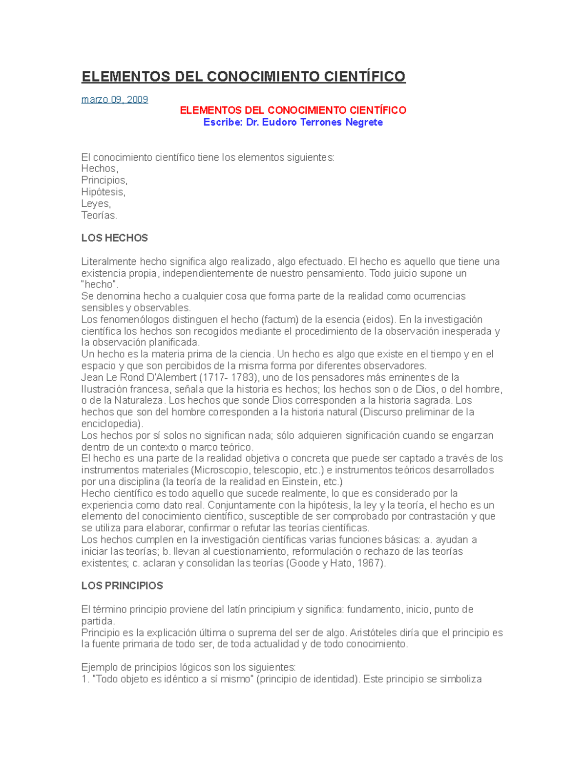 Elementos DEL Conocimiento Científico - ELEMENTOS DEL CONOCIMIENTO ...
