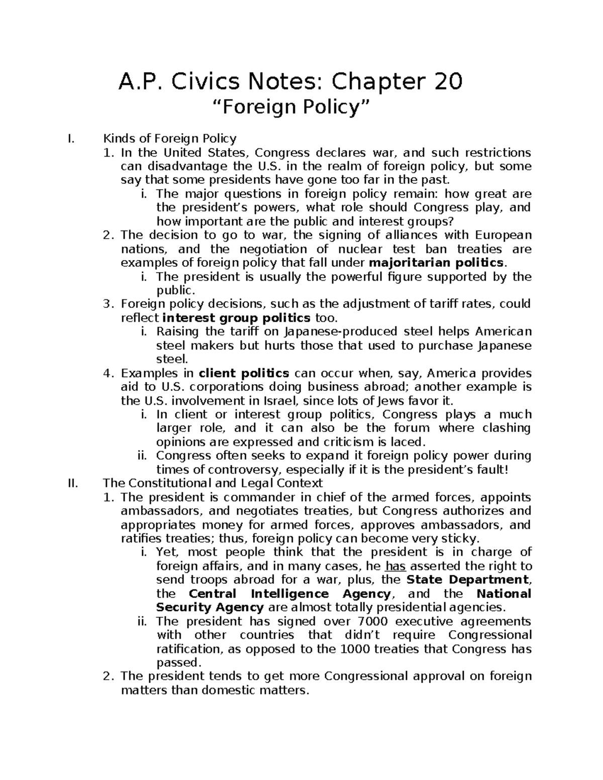 Chapter 20-Foreign Policy - A. Civics Notes: Chapter 20 “Foreign Policy ...