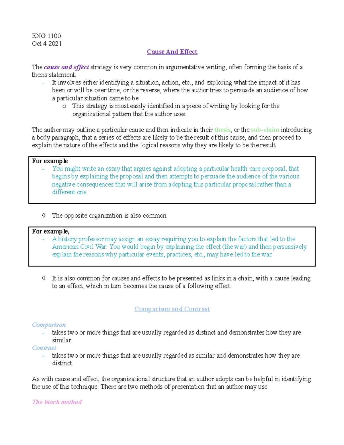 ENG 1100 (cause and effect:compare and contrast) - ENG 1100 Oct 4 2021 ...