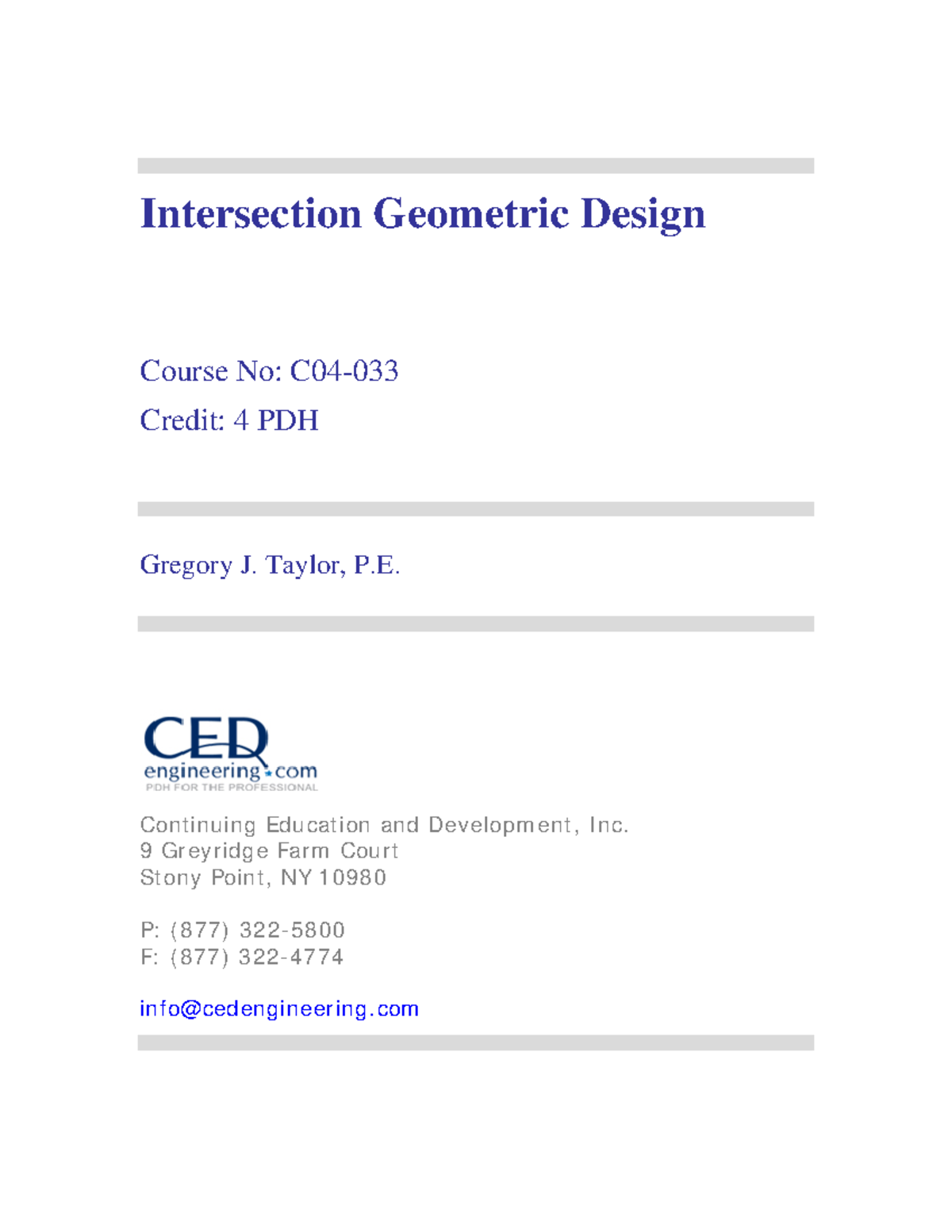 Intersection Geometric Design - Course No: C04-0 33 Credit: 4 PDH ...