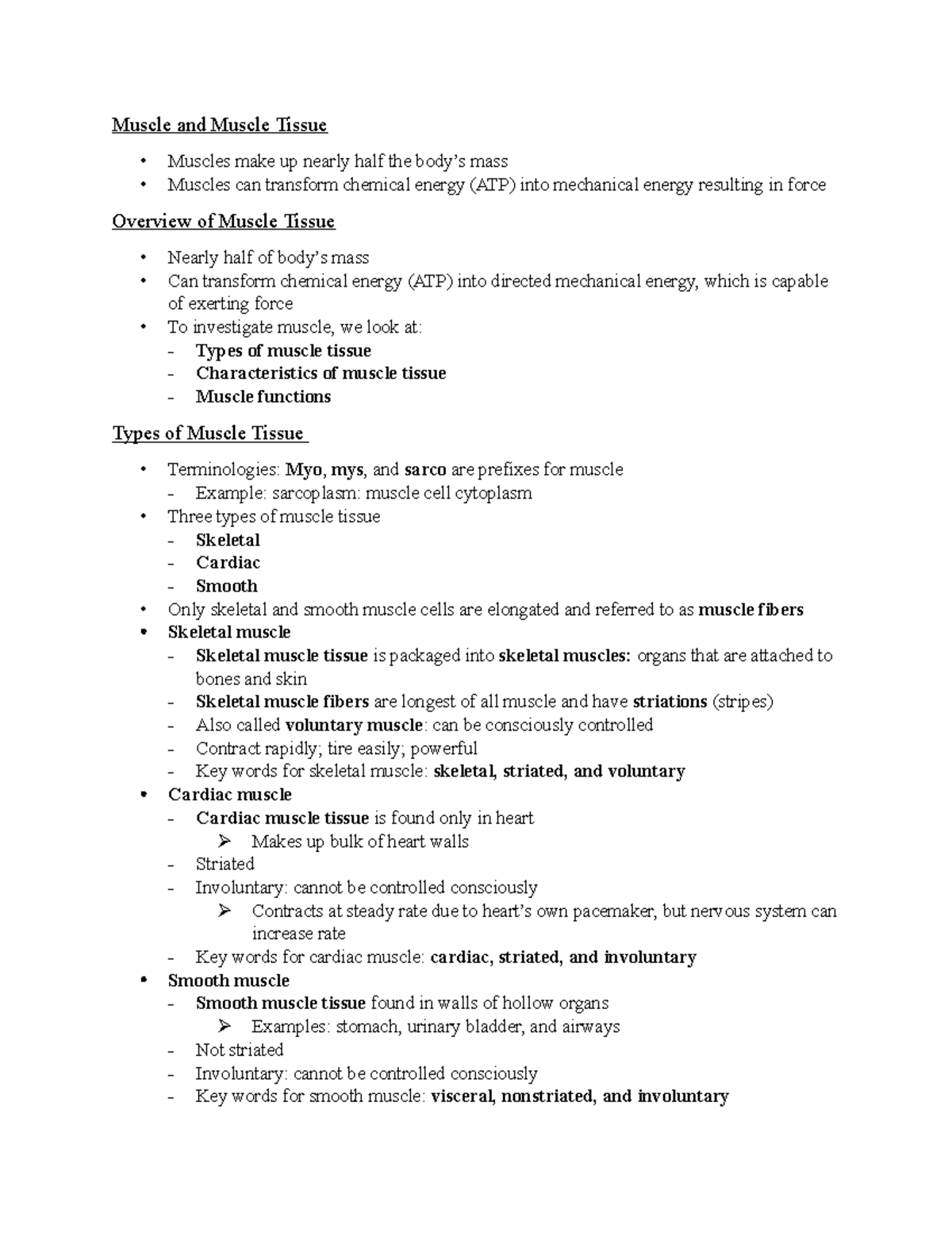 Ch.9 Muscle Physiology Notes - Muscle and Muscle Tissue Muscles make up ...