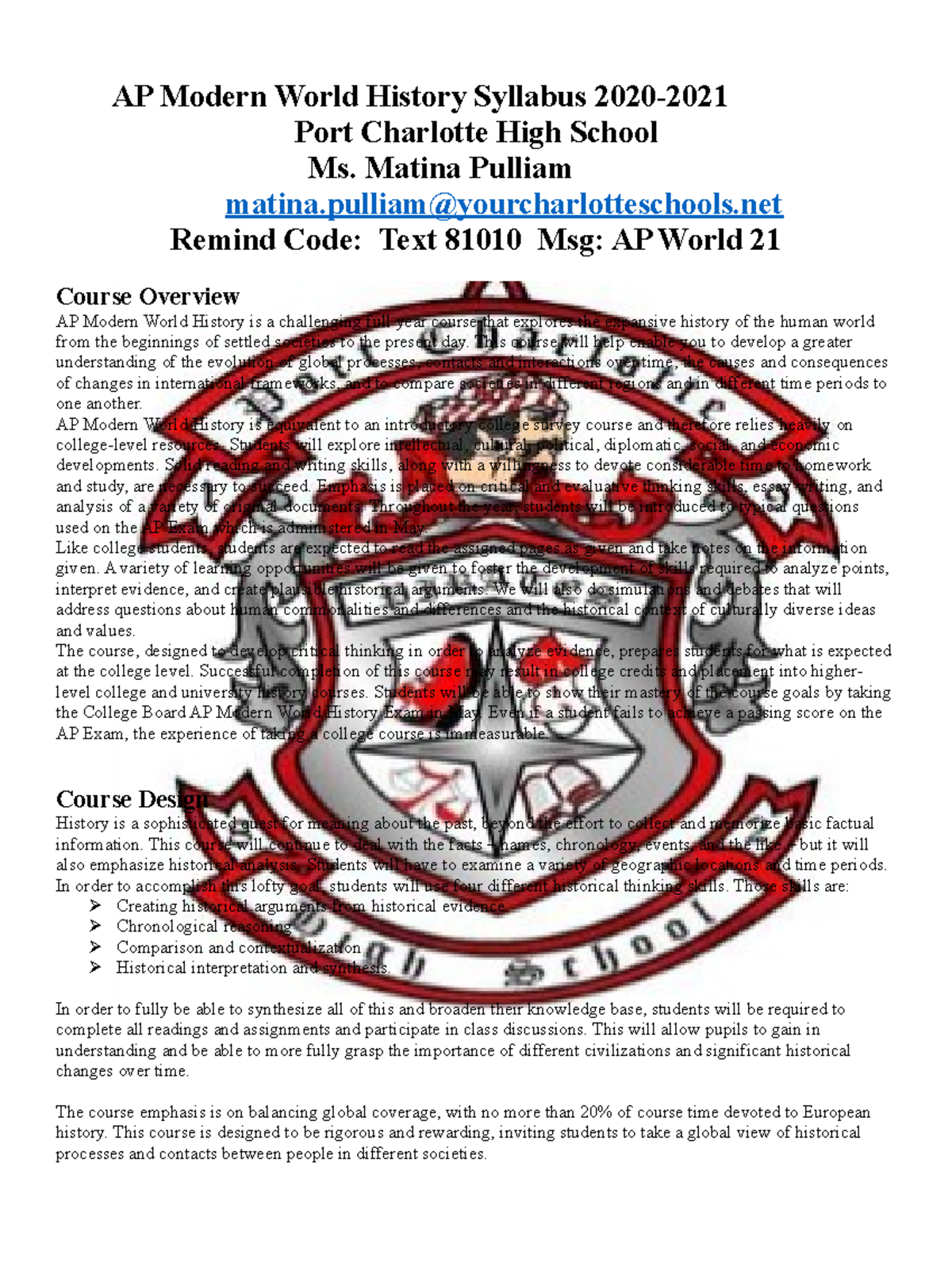 AP World History Class Syllabus 2020 - AP Modern World History Syllabus ...