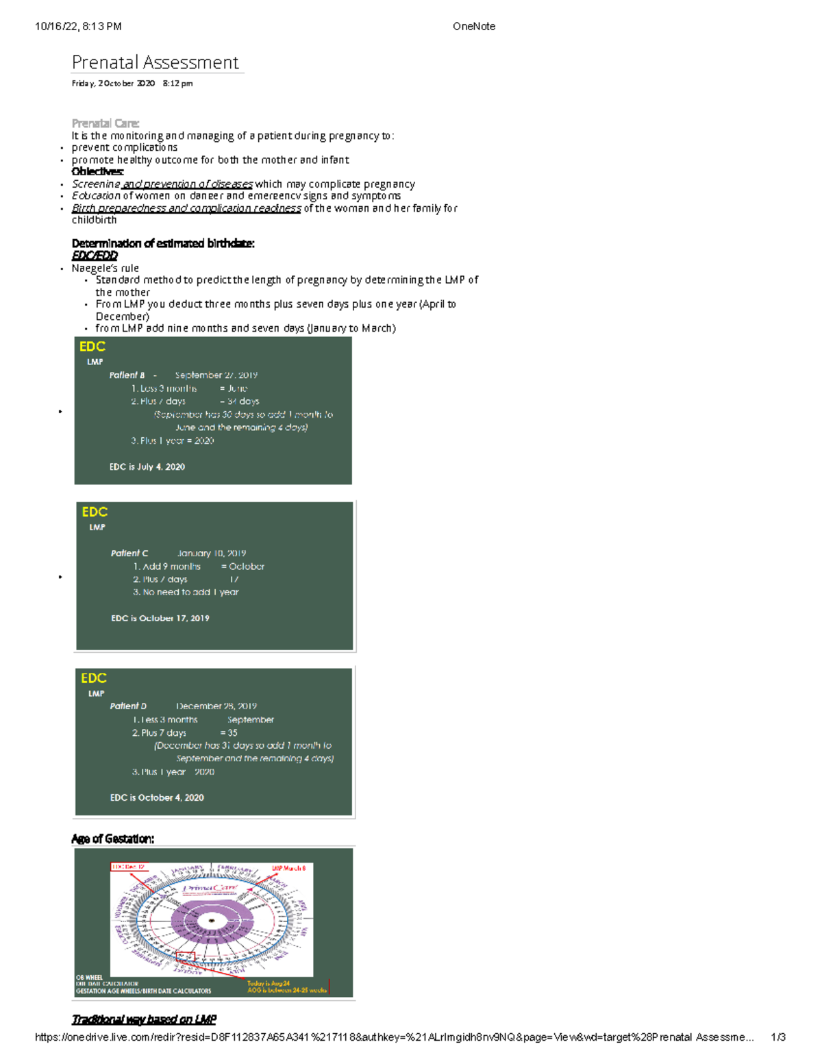 Prenatal - 10/16/22, 8:13 PM OneNote - Studocu