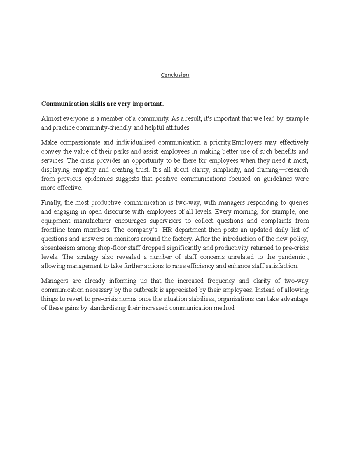 Conclusion group MGT - Assignment - Conclusion Communication skills are ...