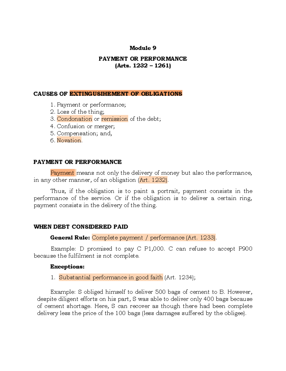 ACT180 Module 9 - law is fun - Module 9 PAYMENT OR PERFORMANCE (Arts ...