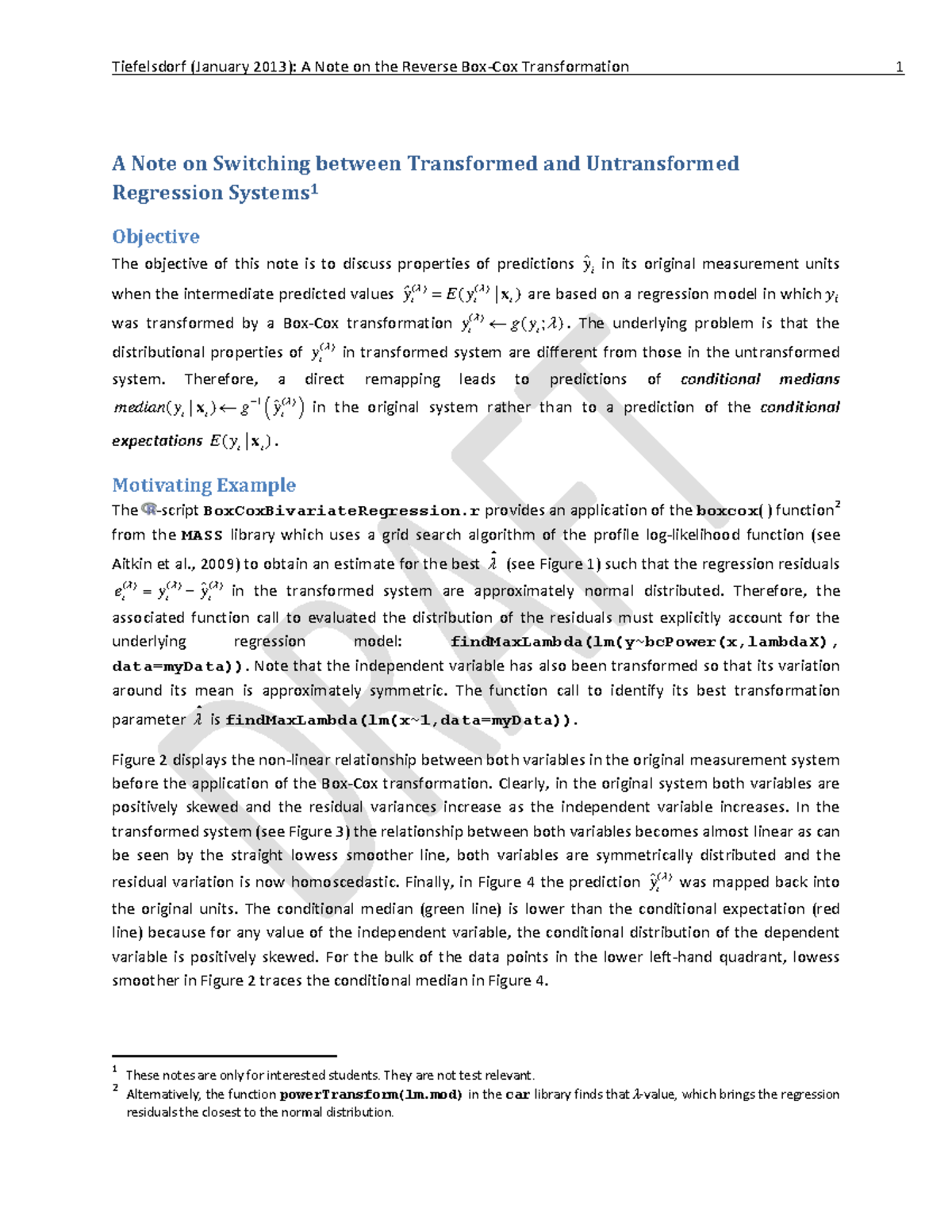 Theory Reverse Box Cox - A Note on Switching between Transformed and ...