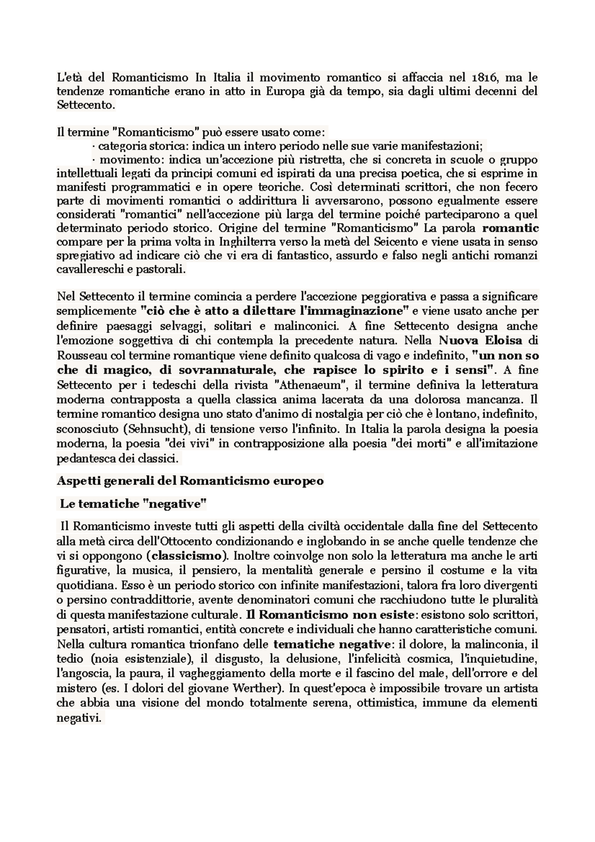 Romanticismo - Riassunto Il piacere dei testi - L'età del Romanticismo ...