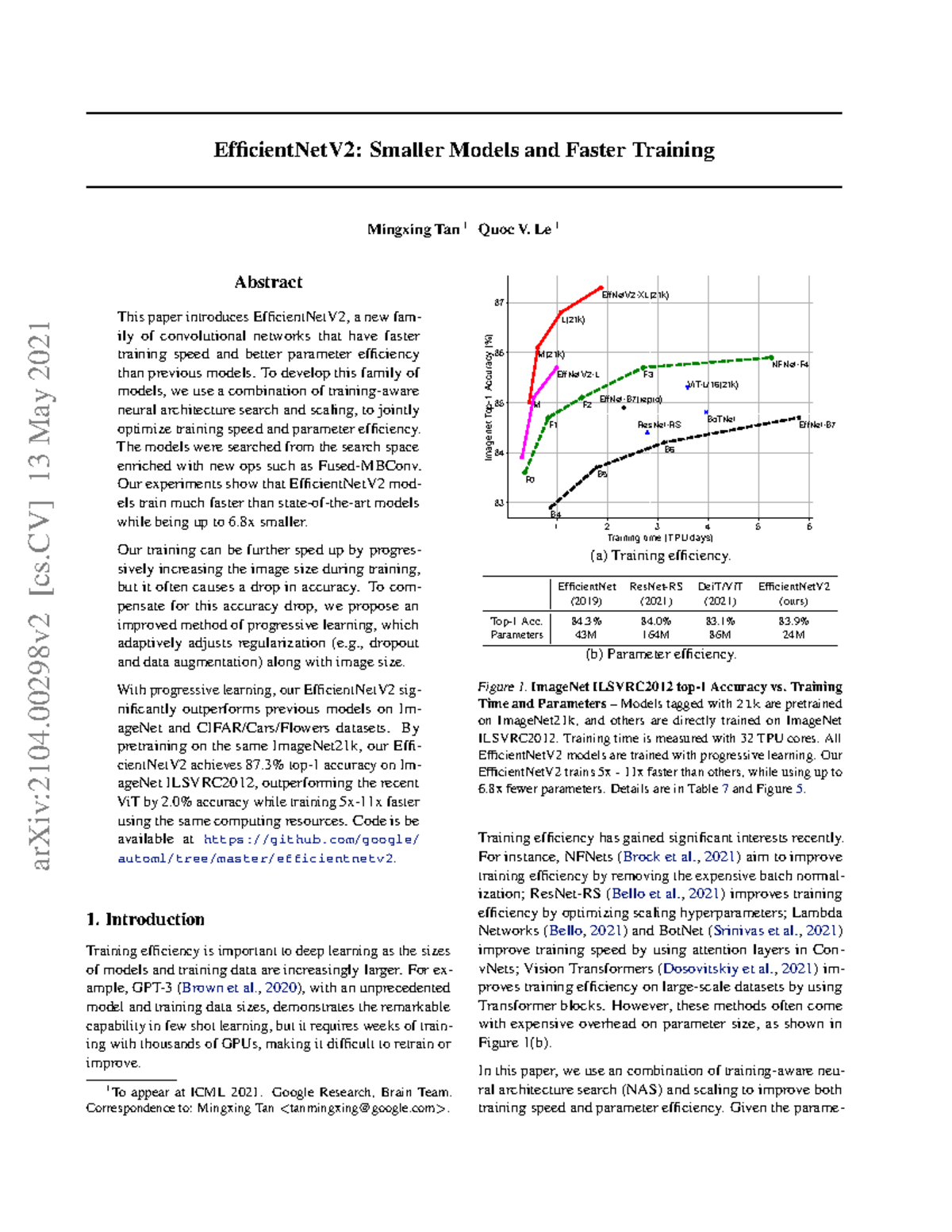 EfficientNetV2 Algorithm - Mingxing Tan 1 Quoc V. Le 1 Abstract This ...