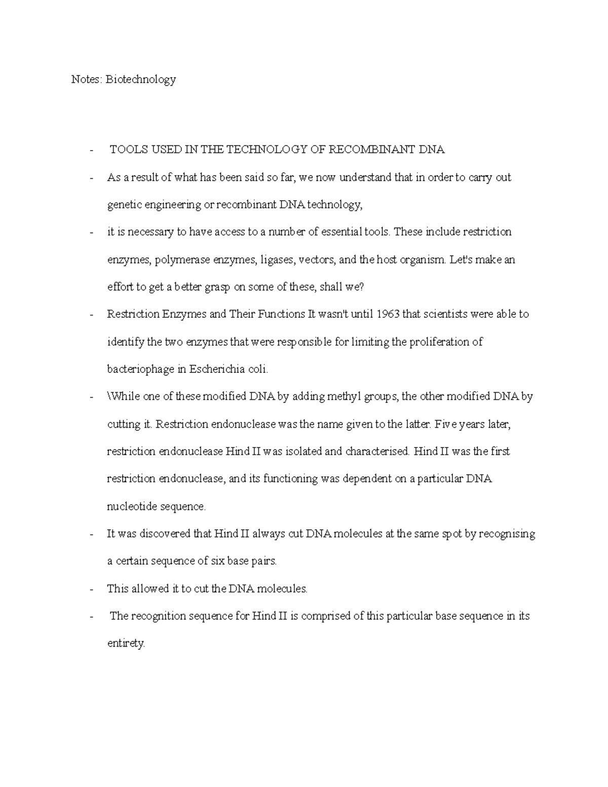 Note 1 - notes - Notes: Biotechnology - TOOLS USED IN THE TECHNOLOGY OF ...