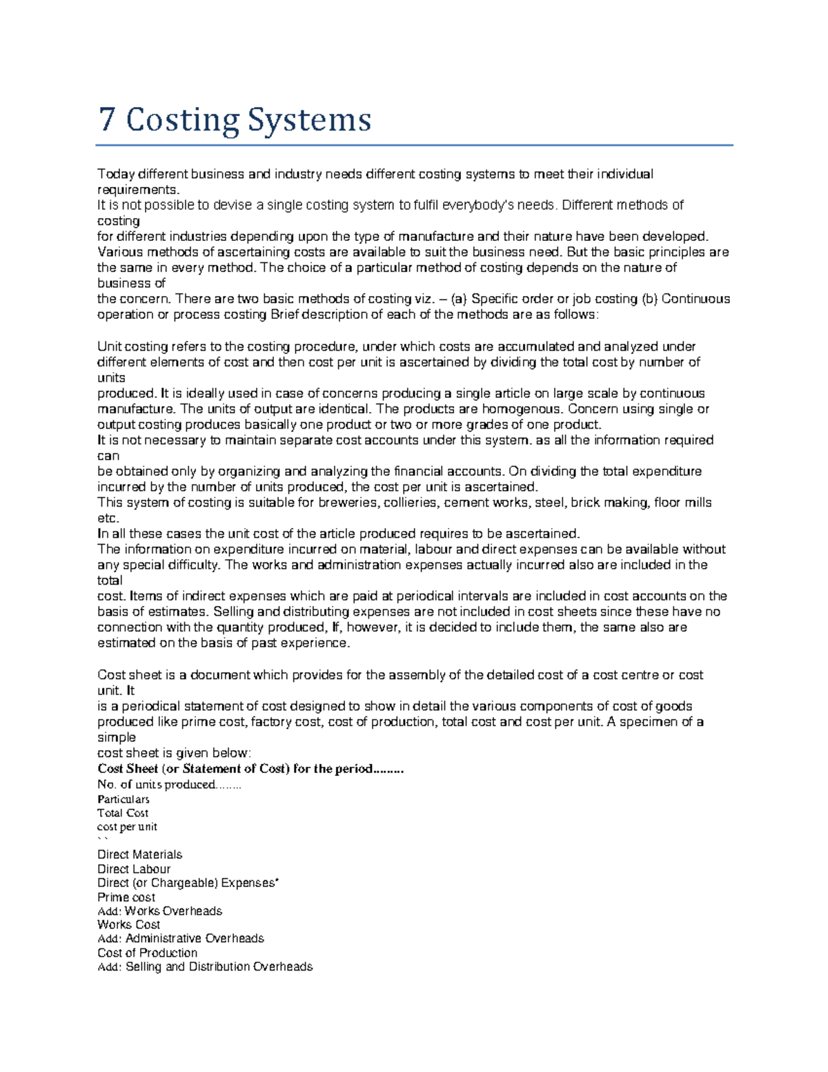 7 Costing Systems - Hey friends! This thread contains quality notes ...