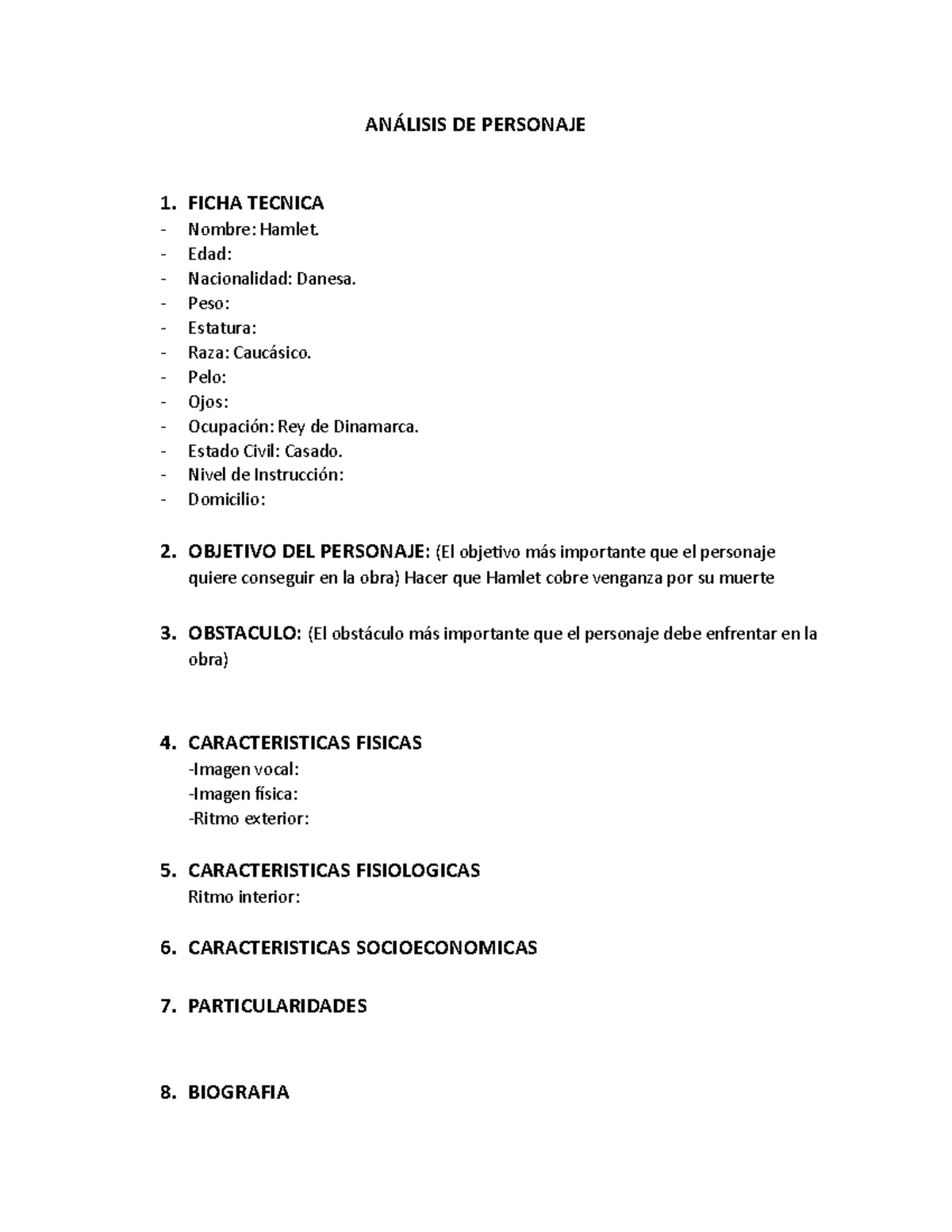 Análisis DE Personaje - ensayo - ANÁLISIS DE PERSONAJE 1. FICHA TECNICA ...