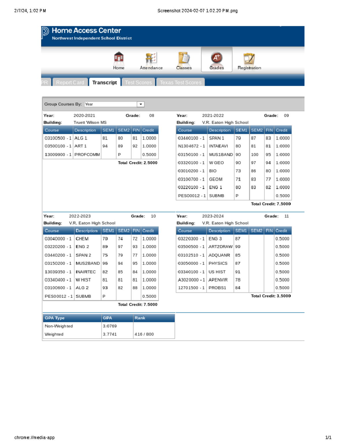 Transcripts - hello - SPAN 32003 - 2/7/24, 1:02 PM Screenshot 2024-02 ...