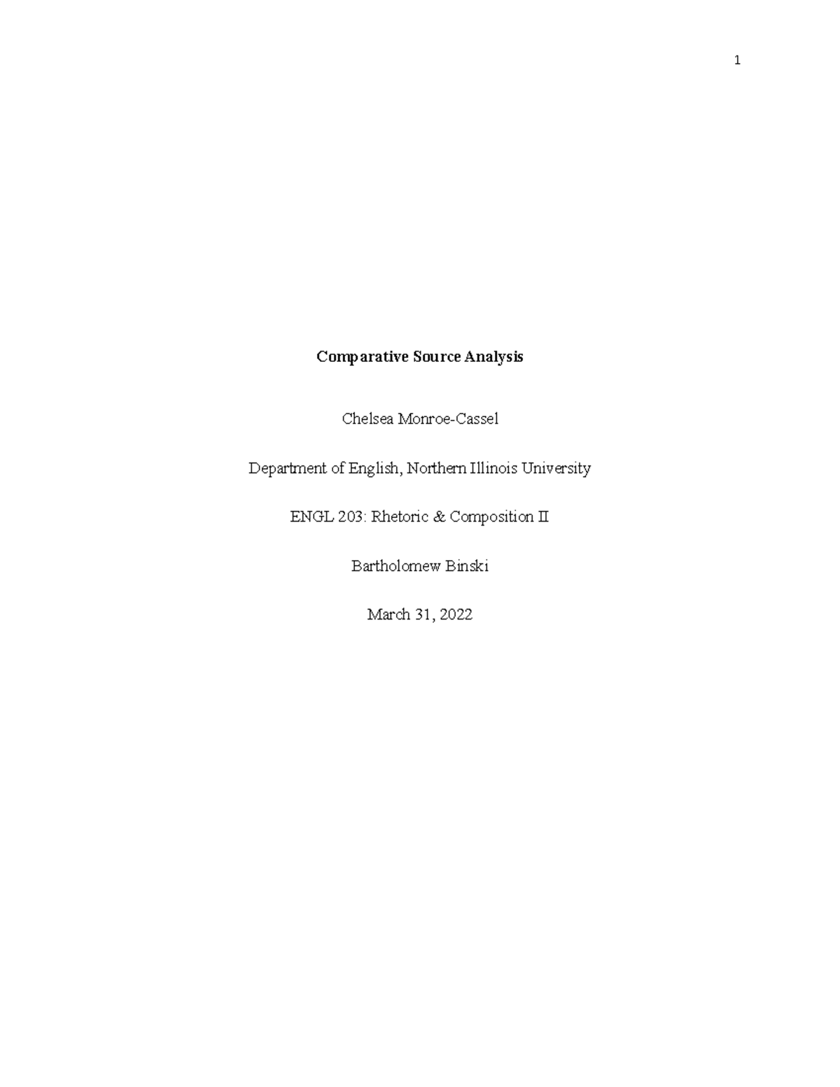Comparative Source Analysis Sample Paper Spring 2022 - Comparative ...