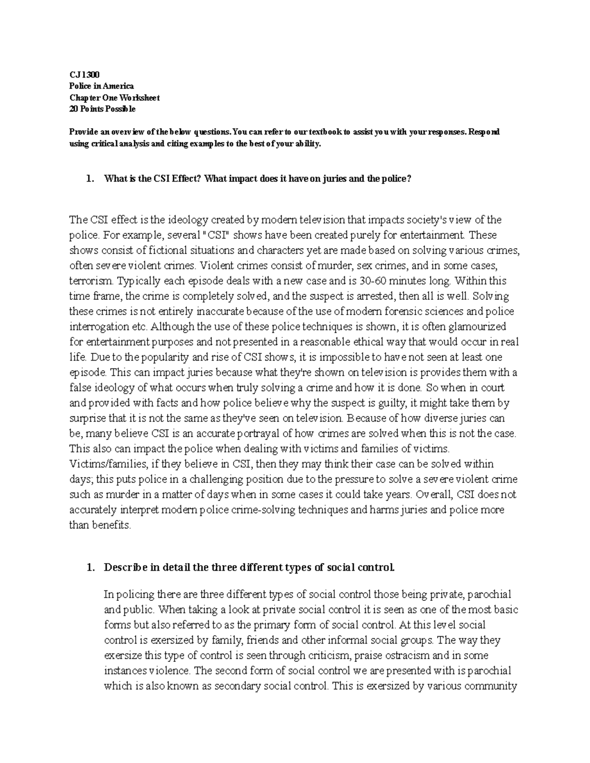 Police in America chapter 1 - CJ 1300 Police in America Chapter One ...