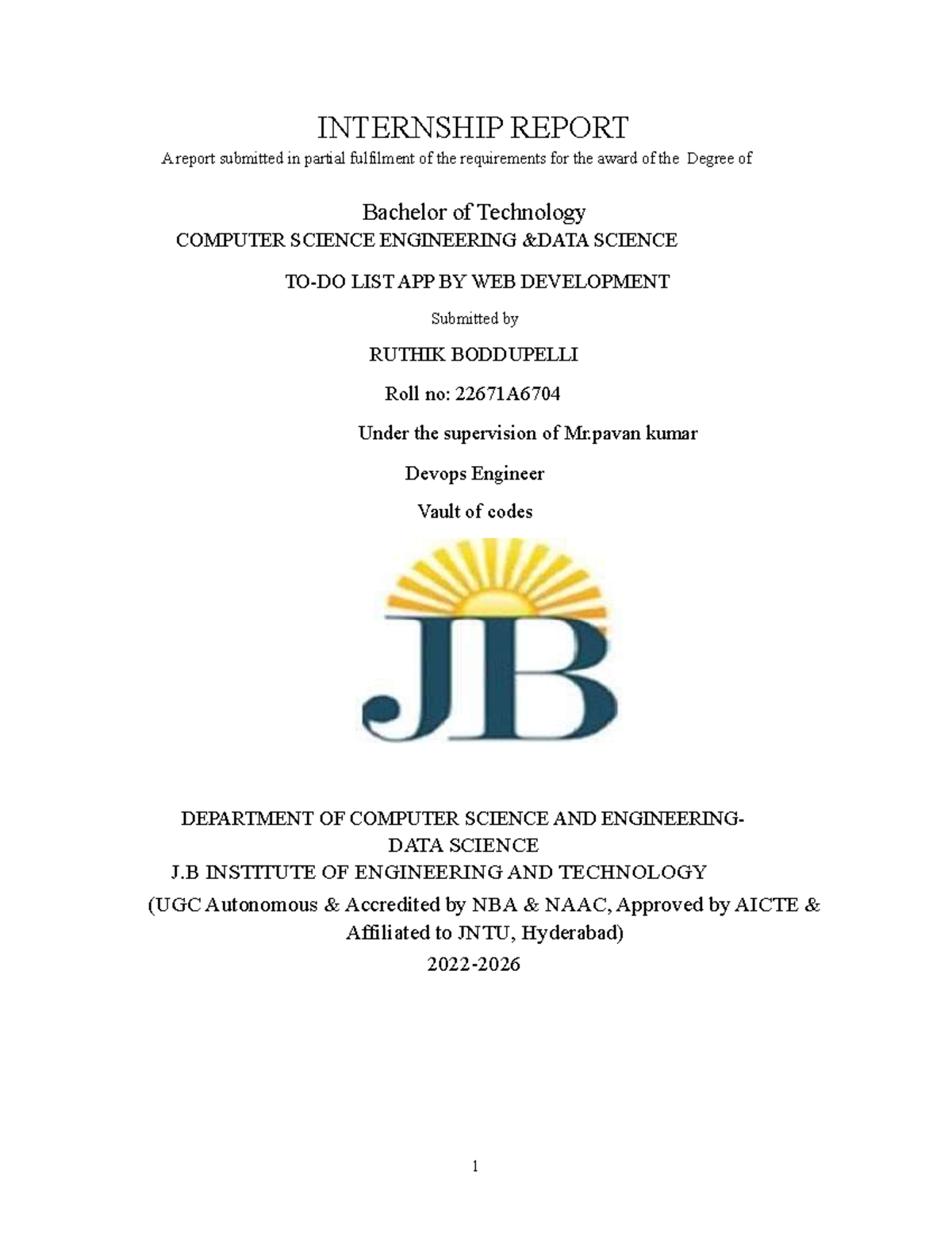 RTK Report - INTERNSHIP REPORT A report submitted in partial fulfilment ...